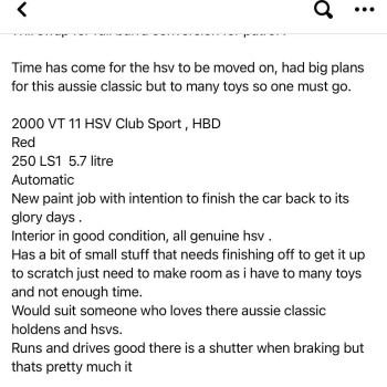 For sale vt series 2 club sport - Shannons Club